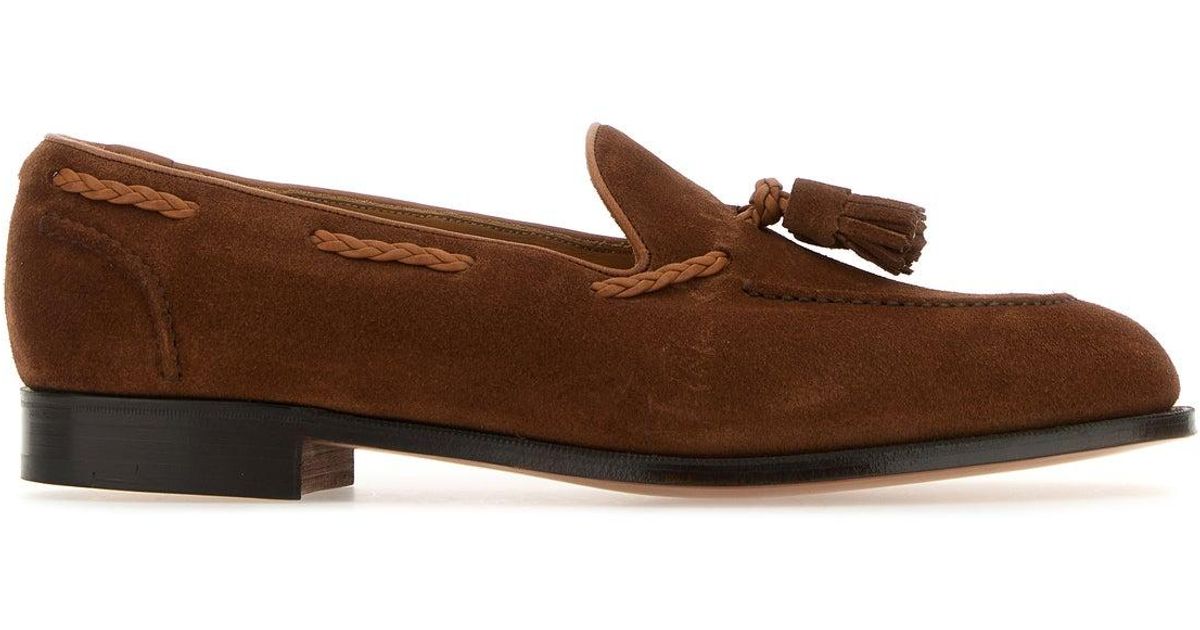 Edward Green Brown Suede Belgravia Loafers for Men | Lyst
