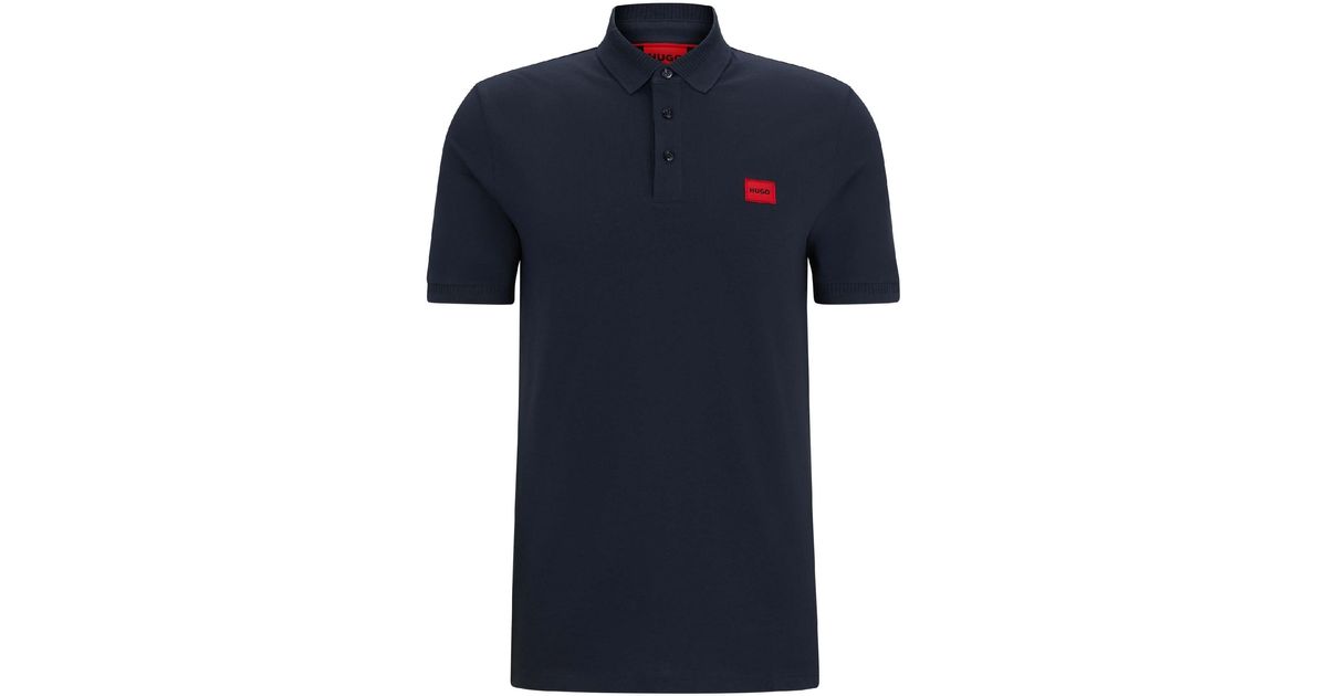HUGO Dereso Logo Label Slim Fit Polo Shirt in Blue for Men | Lyst UK