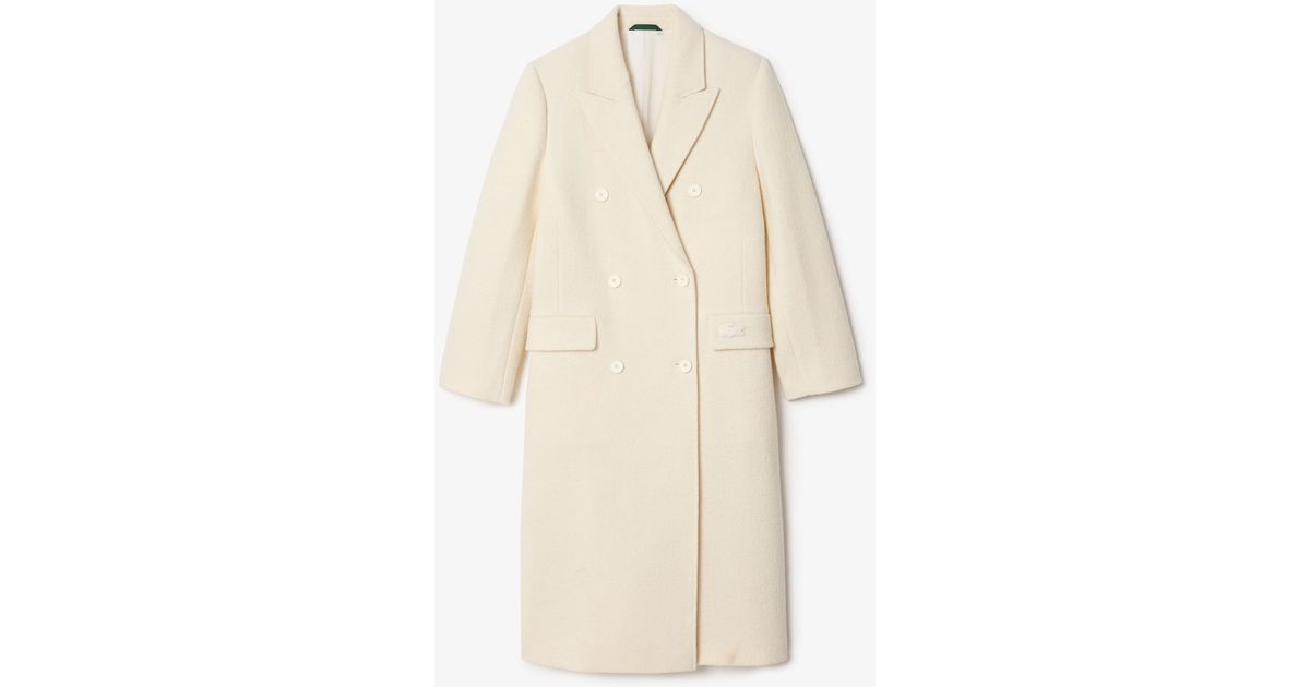 Lacoste Long Pure Wool Coat in Natural | Lyst UK