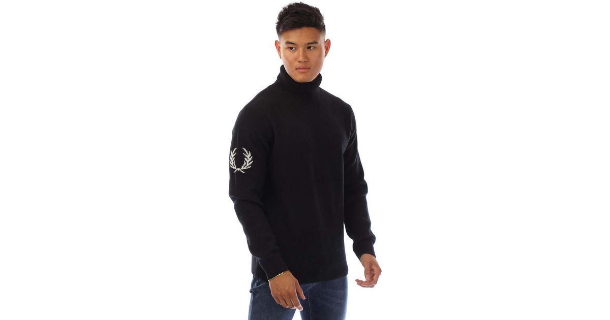 Fred Perry Laurel Wreath Roll Neck Sweater in Black for Men | Lyst UK