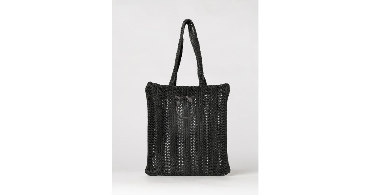 Pinko Easy Tote Crocheted Raffia Bag in Black | Lyst UK