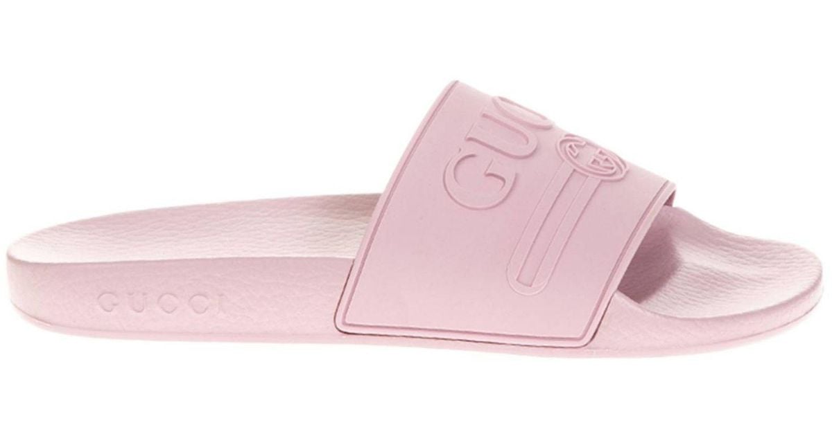 Gucci Rubber Slides Pink | Lyst