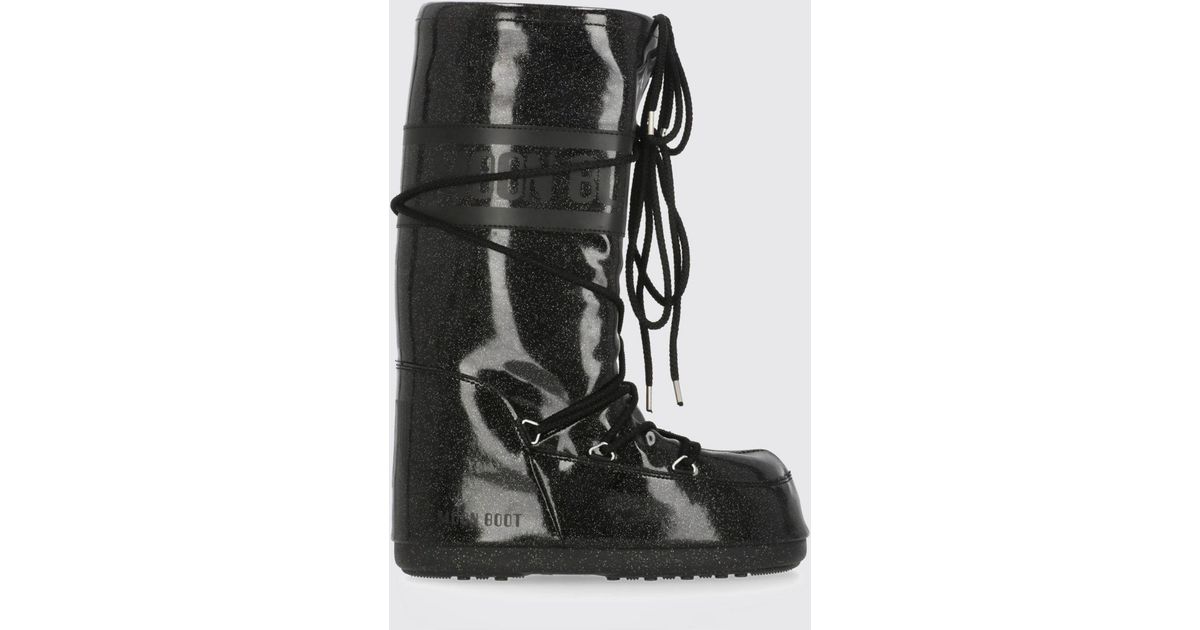 Moon Boot Flat Ankle Boots in Black | Lyst UK
