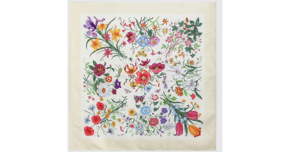 Gucci Floral Motif Silk Foulard in Yellow | Lyst