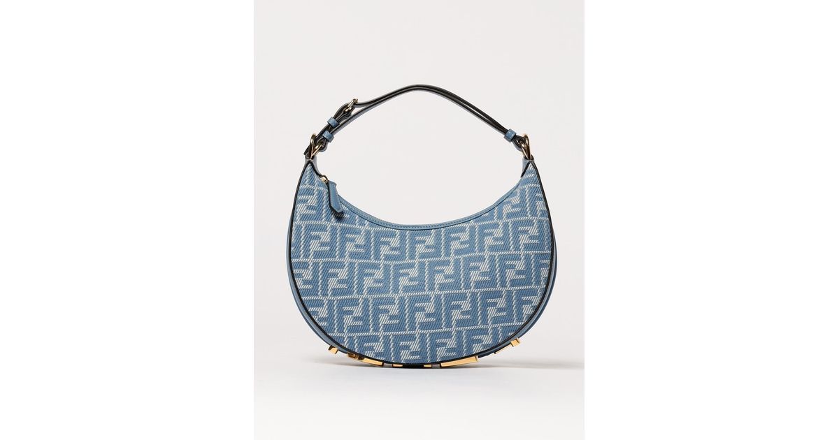Fendi Logo Crescent Shoulder Bag in Blue | Lyst