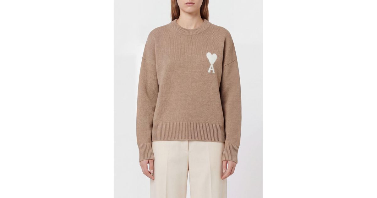Ami Paris Wool And Alpaca Blend Jacquard Logo Crewneck Jumper in ...