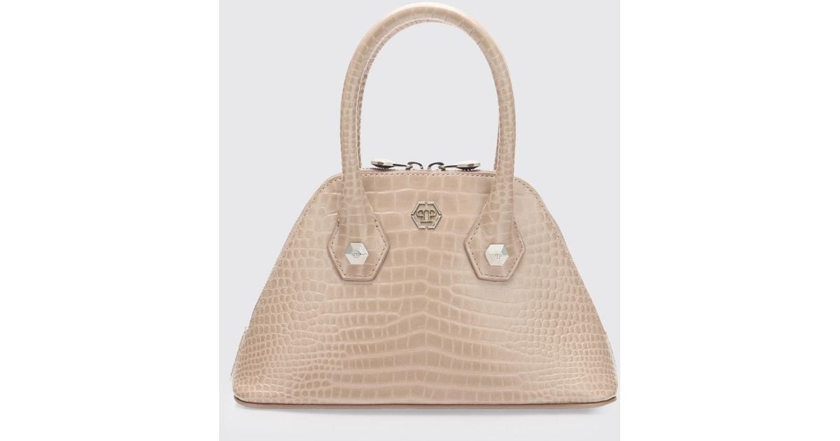 Philipp Plein Crocodile-Print Calfskin Leather Handbag With Hexagon ...