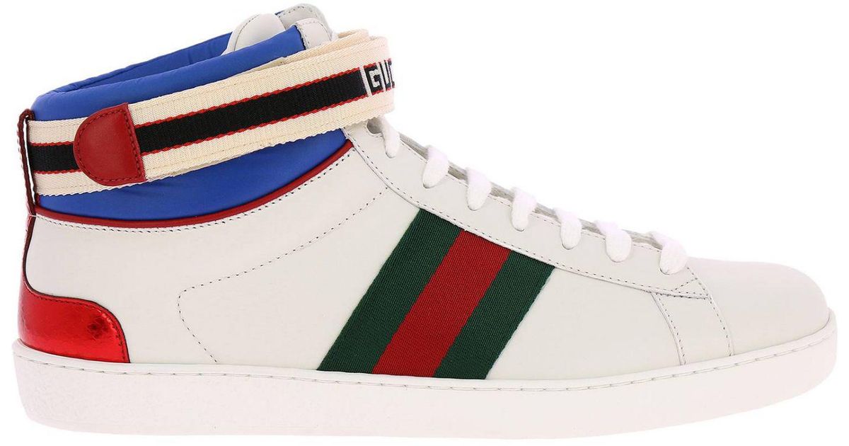 Gucci Leather Ace Stripe High-top Sneaker in White for Men - Lyst