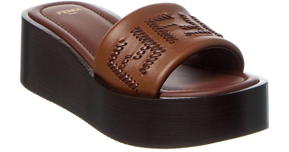 Fendi Sunshine Leather Flatform Sandal in Brown | Lyst