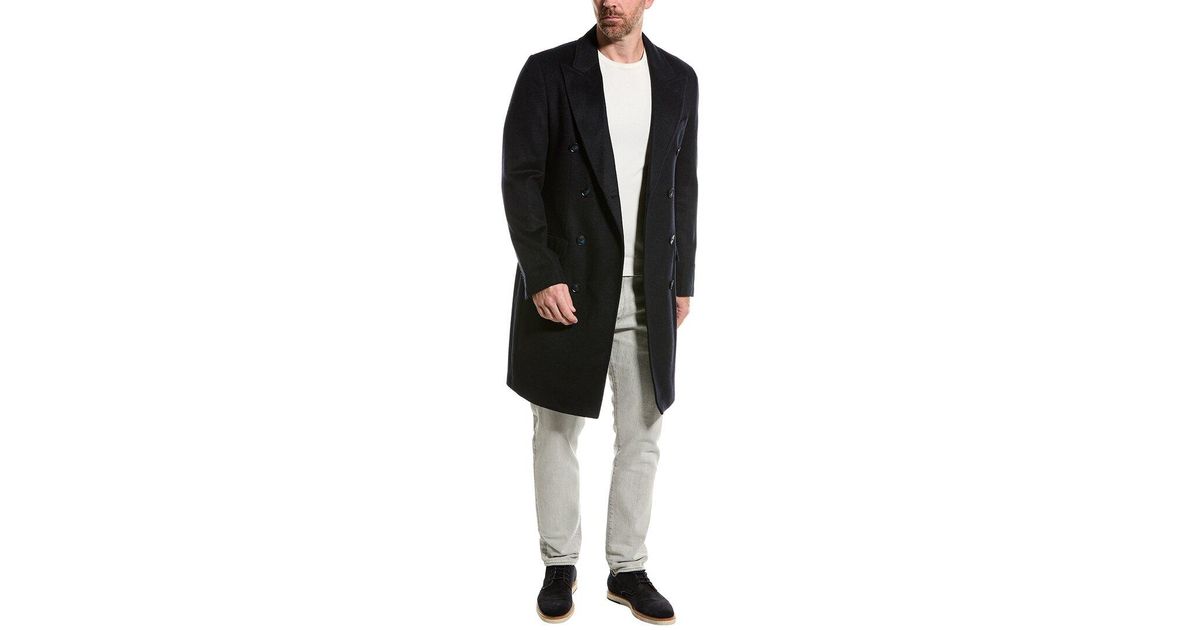 Paisley & Gray Paisley & Peak Double-Breasted Wool-Blend Coat in Black ...