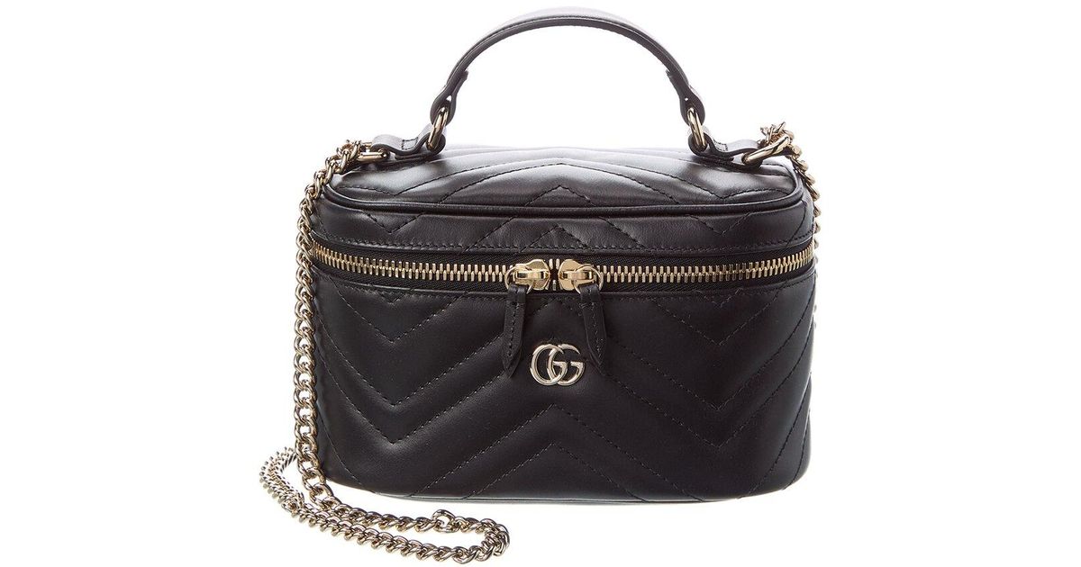Gucci Gg Marmont Mini Leather Vanity Bag in Black | Lyst UK