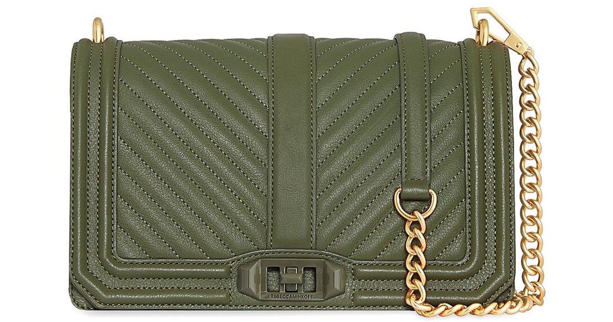 Rebecca Minkoff Chevron Quilted Love Leather Crossbody in Green | Lyst UK