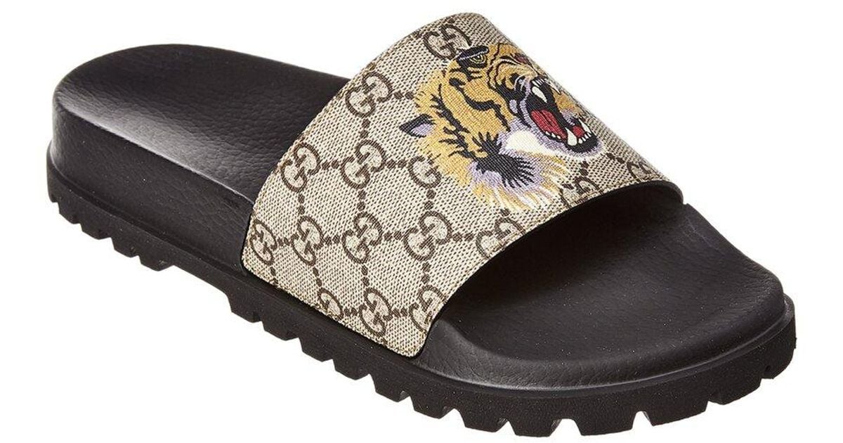 Gucci Gg Supreme Tiger Slide in Black for Men | Lyst