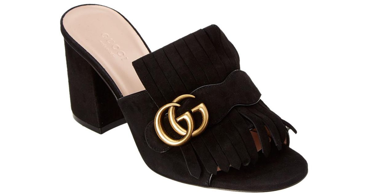 Gucci GG Marmont Slide Heeled Sandals in Black | Lyst