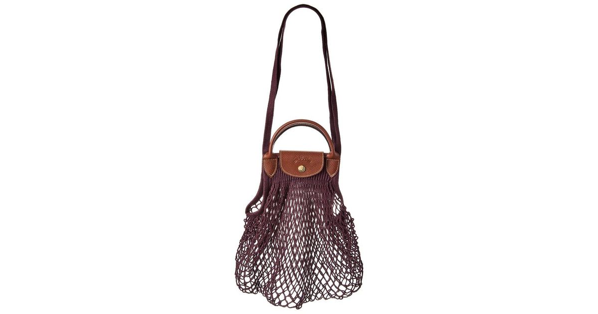 Longchamp Le Pliage Filet Large Mesh Handle Bag With Strap in Purple | Lyst
