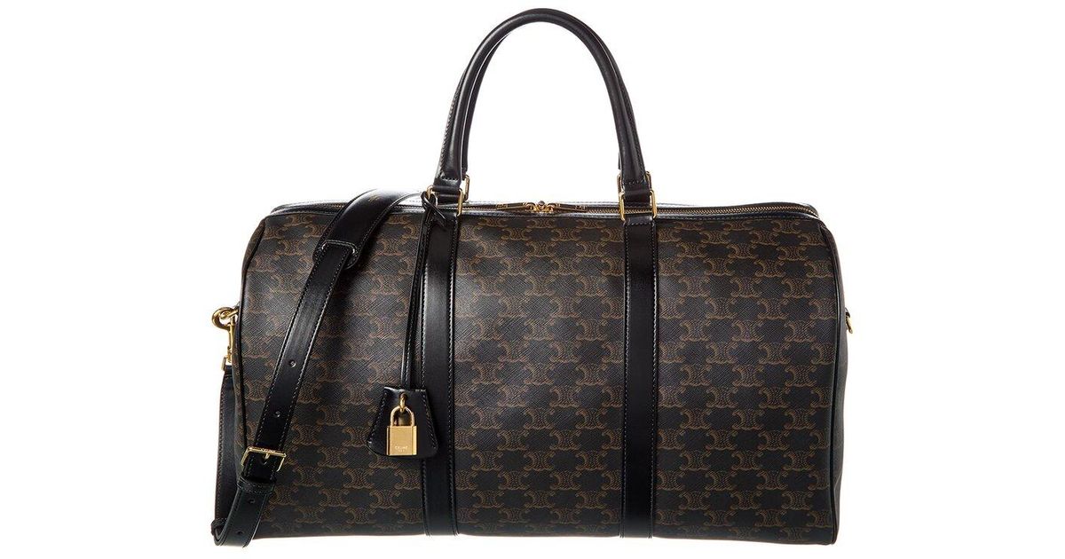 Celine Voyage Medium Triomphe Canvas & Leather Duffel Bag in Black | Lyst