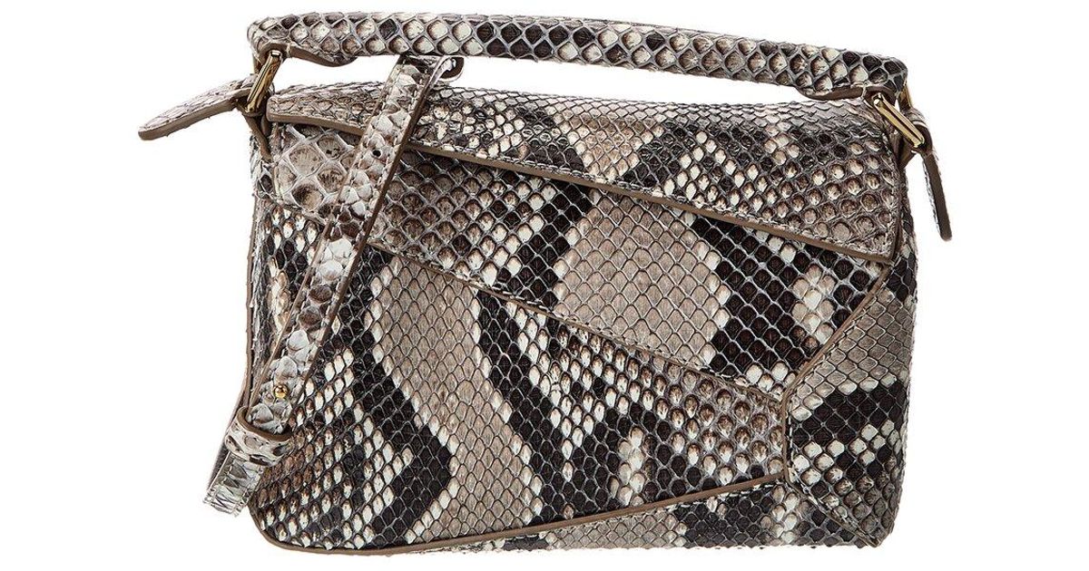 Loewe Puzzle Mini Python Shoulder Bag in Grey | Lyst UK