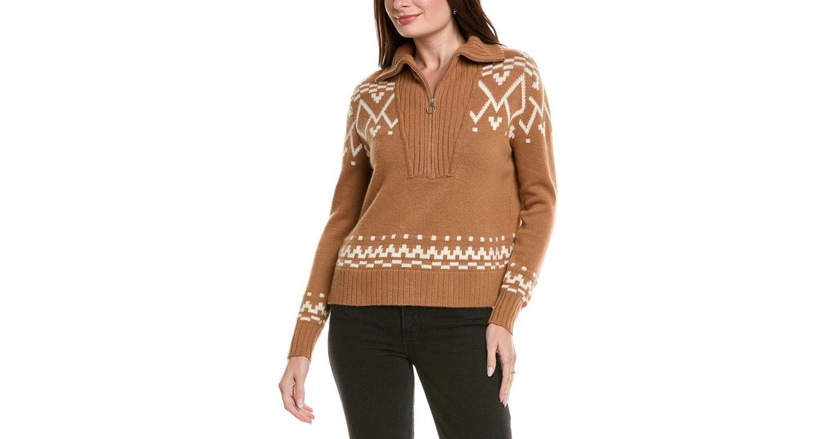 Hannah Rose Fairisle Wool & Cashmere-blend 1/2-zip Pullover in Brown ...