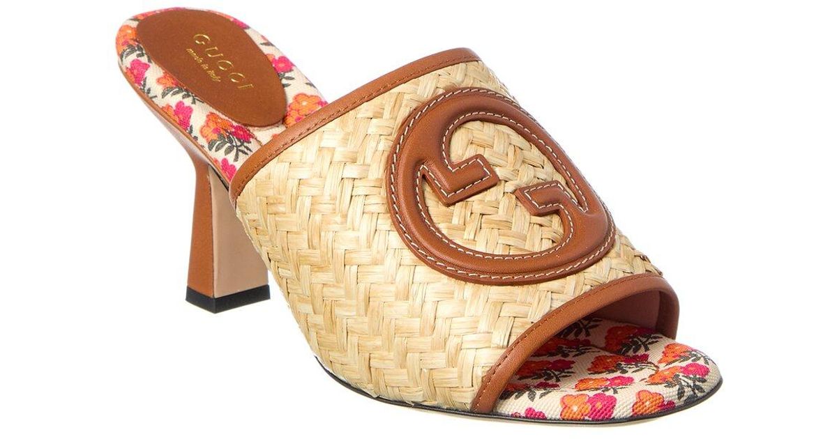 Gucci Interlocking G Leather & Raffia Sandal in Brown | Lyst