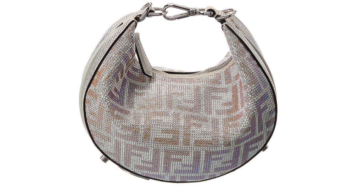 Fendi Graphy Mini Suede Hobo Bag in Gray | Lyst