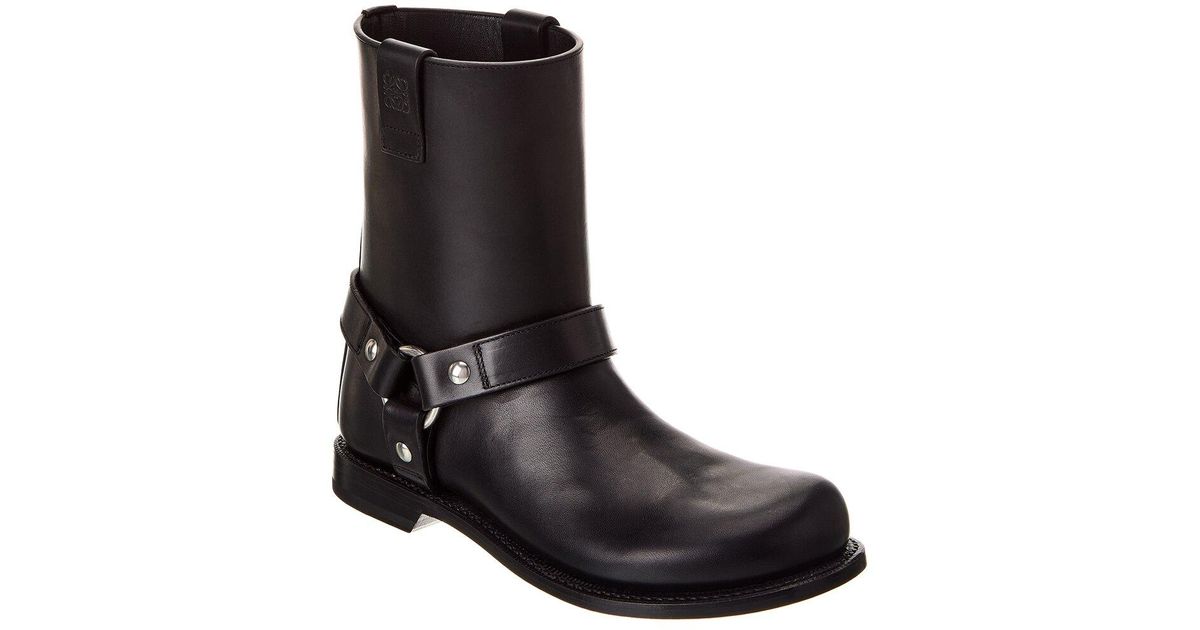 Loewe Campo Leather Biker Boot in Black | Lyst