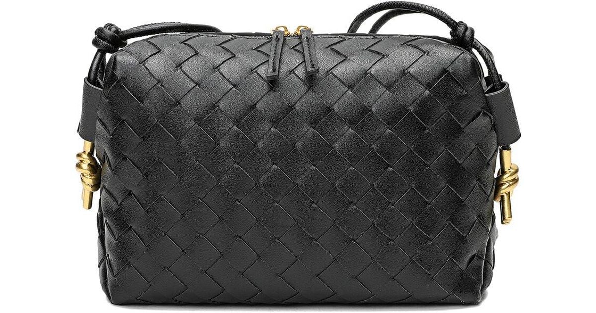 Tiffany & Fred Paris Large Woven Leather Crossbody in Black | Lyst