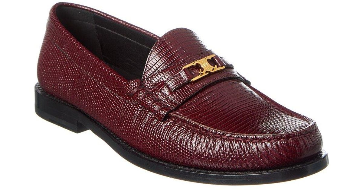 Celine Luco Lizard-Embossed Leather Loafer in Red | Lyst