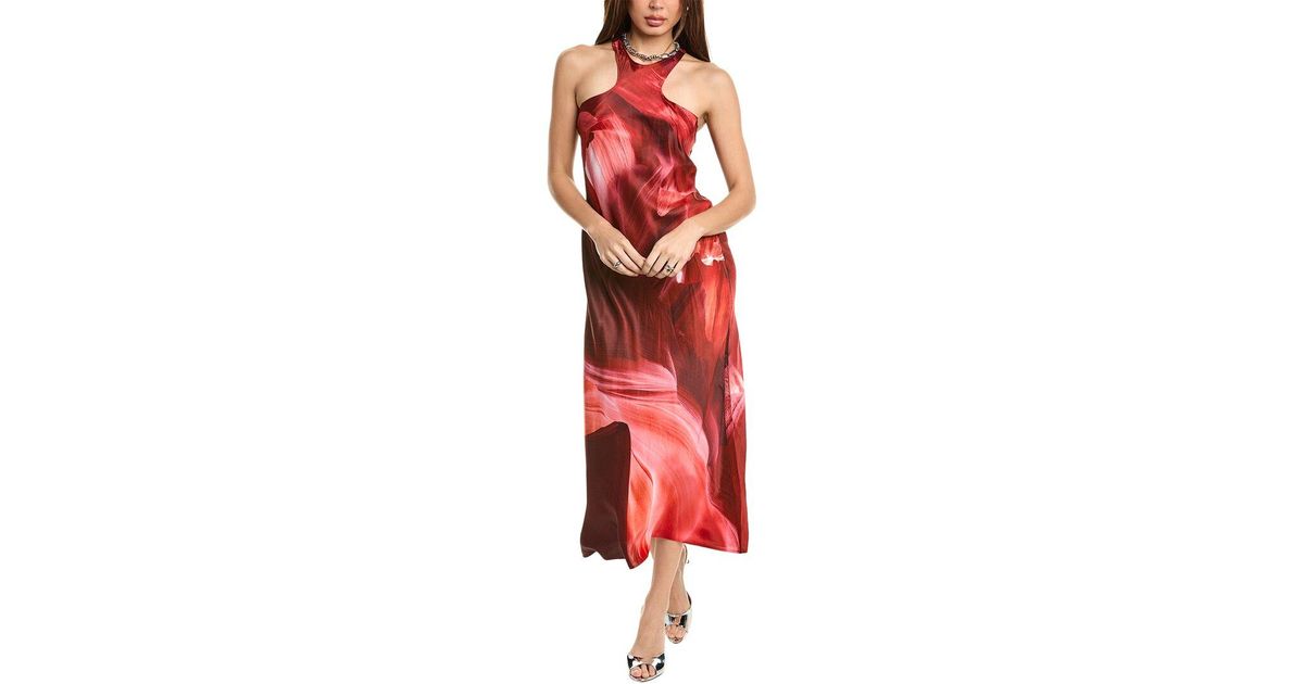 AllSaints Betina Arches Silk-Blend Maxi Dress in Red | Lyst