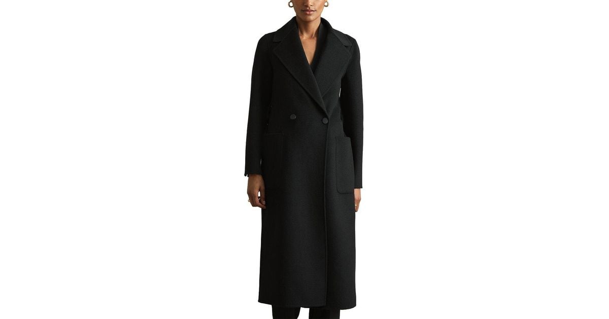 Reiss Lucia Long Wool-Blend Blindseam Coat in Black | Lyst