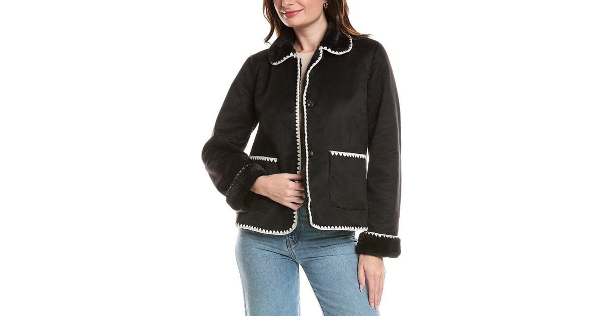 Ellen Tracy Blanket Stitch Jacket in Black | Lyst UK