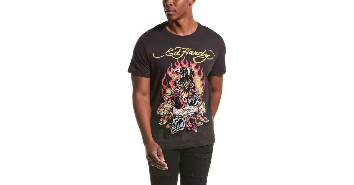 Ed Hardy Rhinestone Fire Bird T-shirt in Black for Men | Lyst