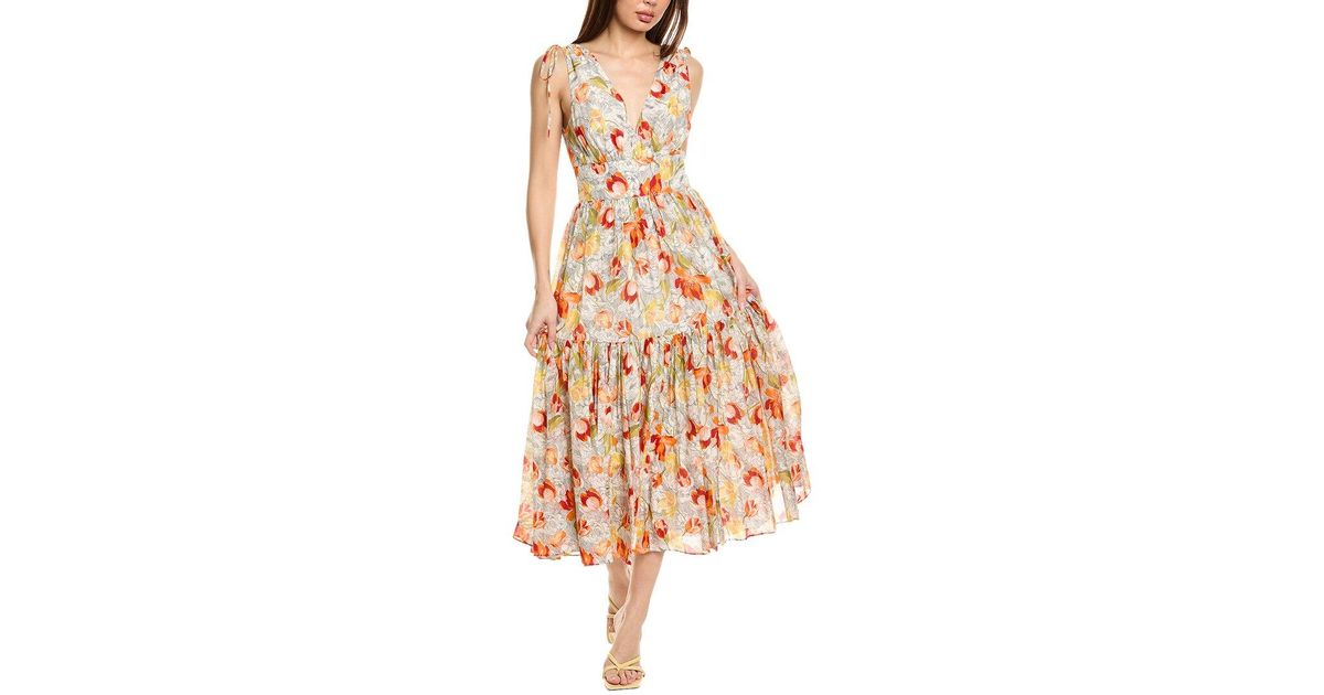 Cinq À Sept Pooja Silk-Blend Midi Dress in White | Lyst