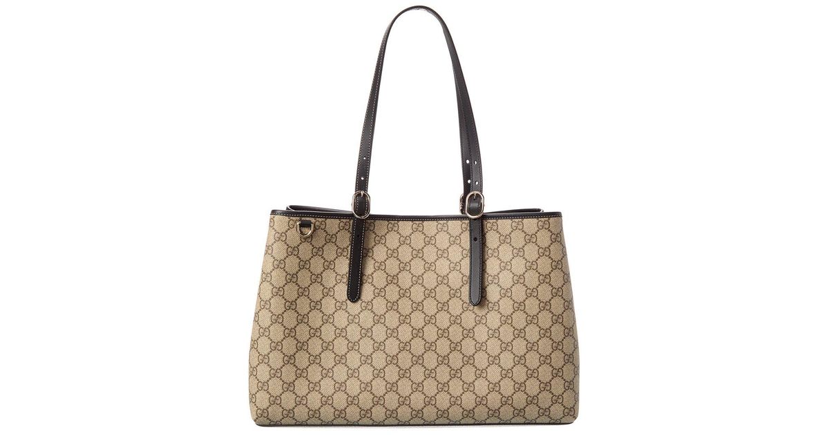 Gucci Gg Emblem Medium Gg Supreme Canvas & Leather Tote in Brown | Lyst UK