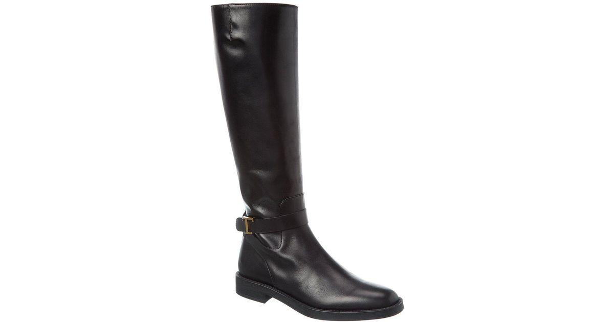 Tod's Tod’S T Logo Leather Knee-High Boot in Black | Lyst