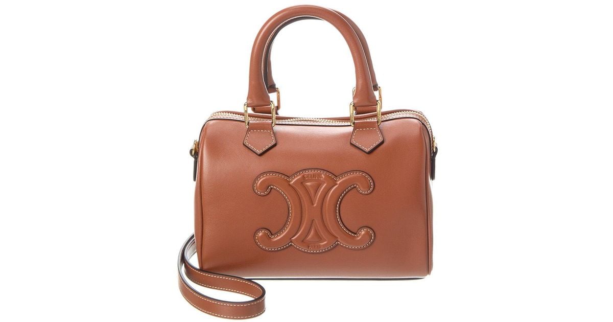Celine Boston Small Leather Shoulder Bag in Brown | Lyst