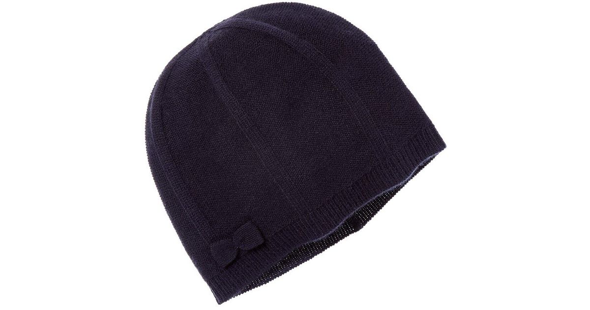 Amicale Cashmere Bow Cashmere Beanie in Blue | Lyst UK