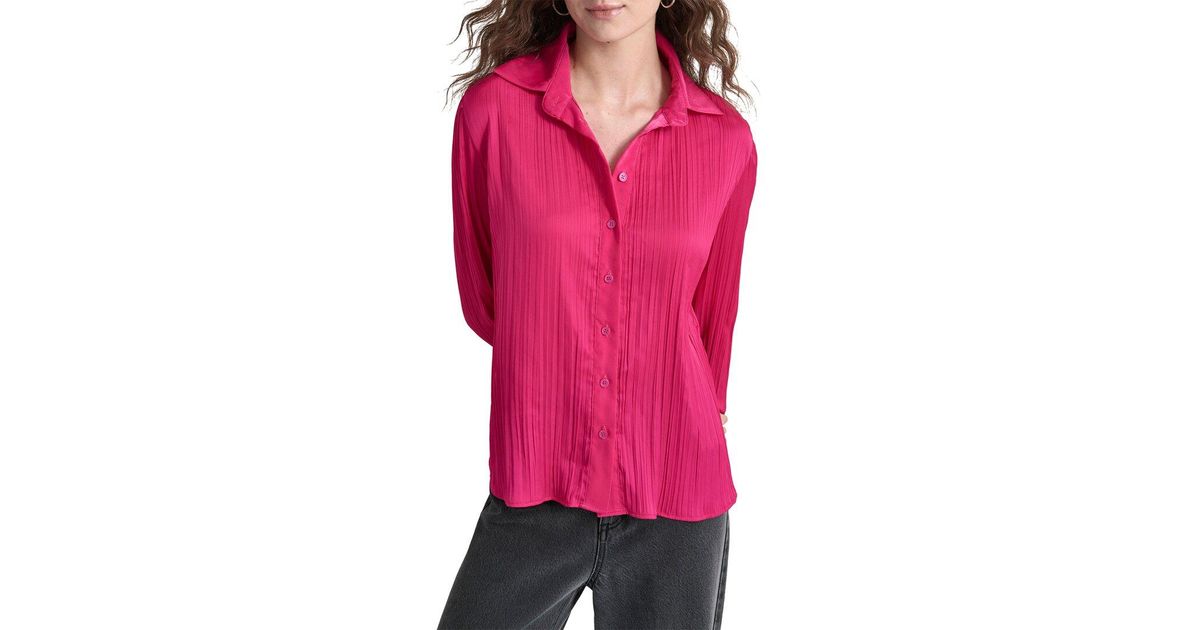 DKNY Pleated Satin Blouse in Pink | Lyst