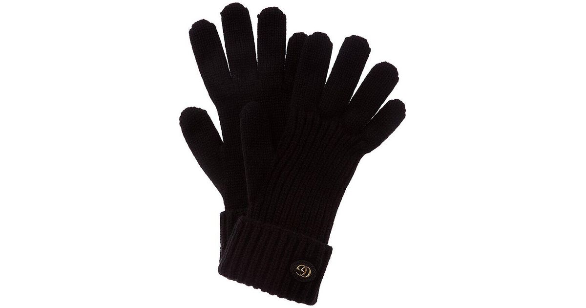 Gucci Double G Leather-trim Wool & Cashmere-blend Gloves in Black | Lyst