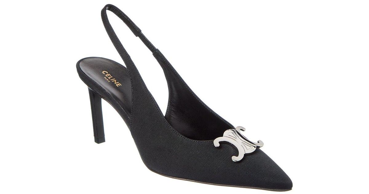 Celine Triomphe Grosgrain Slingback Pump in Black | Lyst