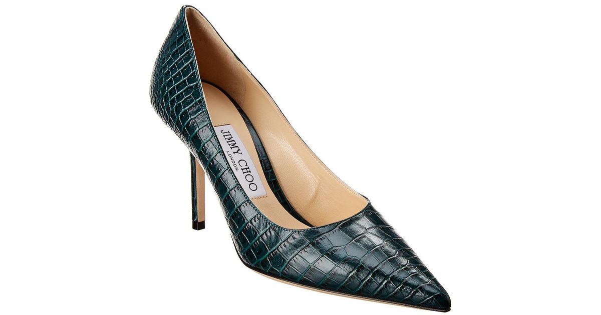 Jimmy Choo Love Croc-effect Leather Pumps in Green | Lyst