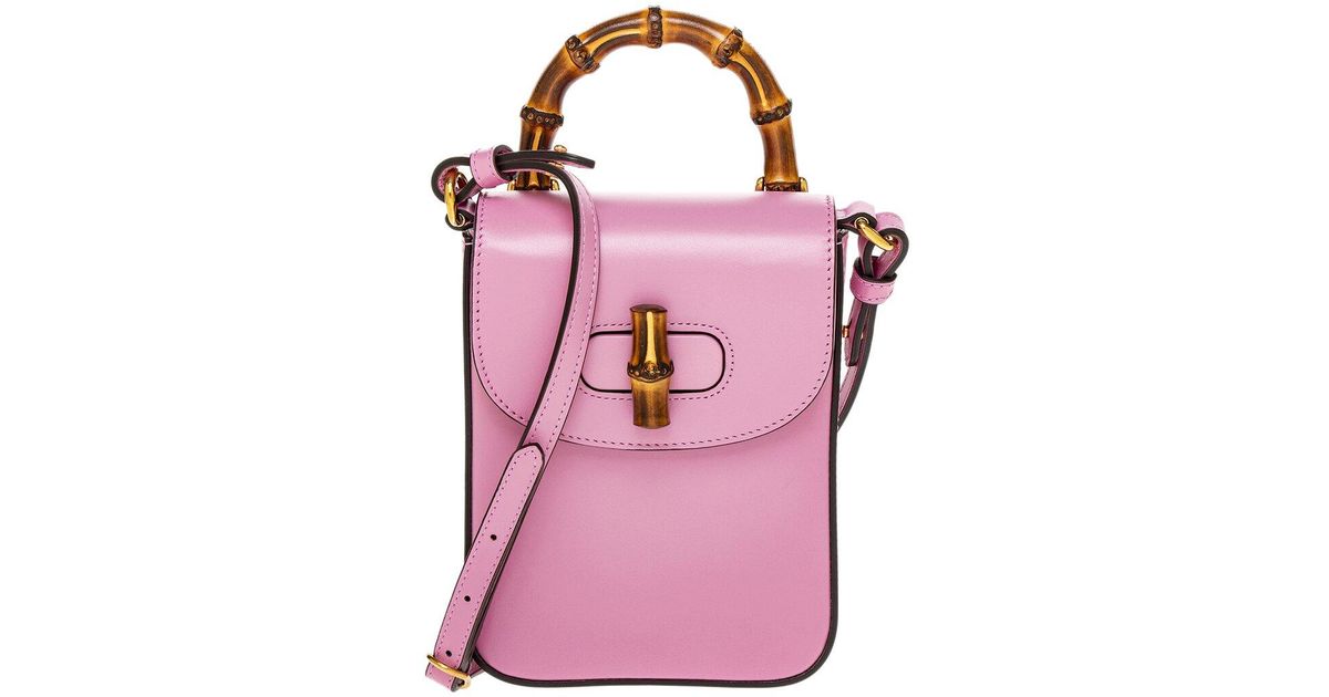 Gucci Bamboo Mini Leather Bag in Pink | Lyst