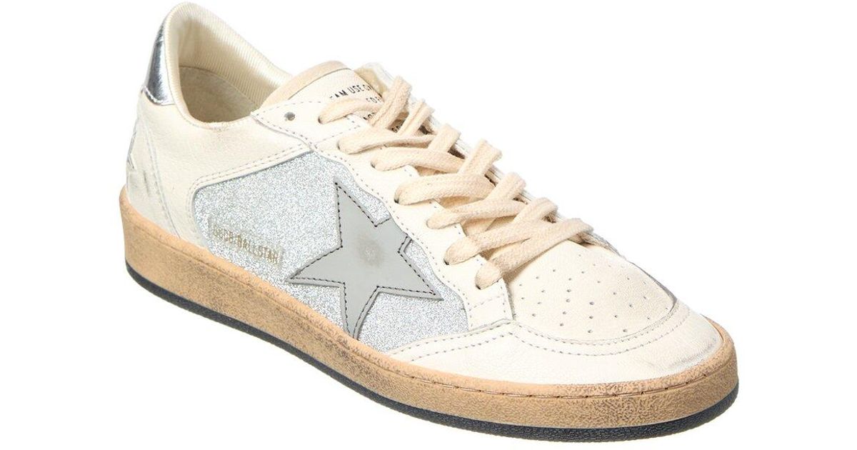 Golden Goose Ballstar Glitter & Leather Sneaker in White | Lyst