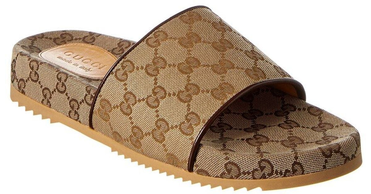 Gucci GG Canvas Slide in Brown for Men | Lyst