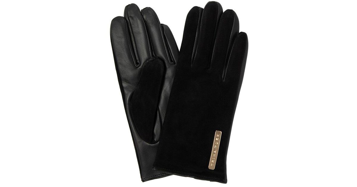 Trina Turk Suede & Leather Gloves in Black | Lyst