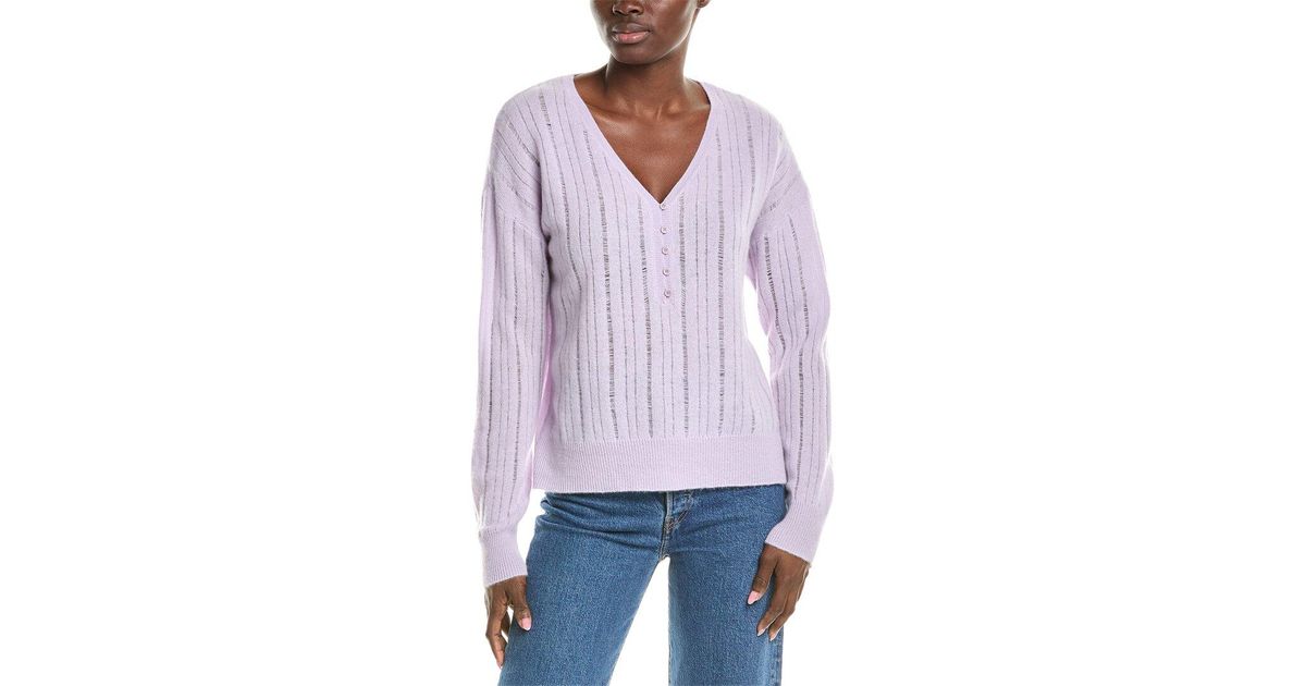 NAADAM Open Stitch Cashmere Henley in Purple | Lyst