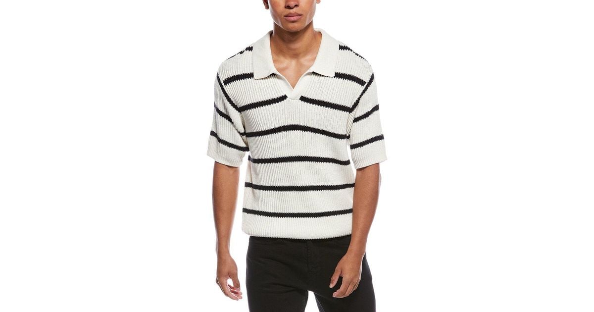 FRAME Striped Silk-blend Polo Sweater in White for Men | Lyst UK