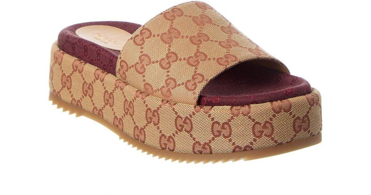 Gucci Gg Canvas Platform Sandal in Brown | Lyst