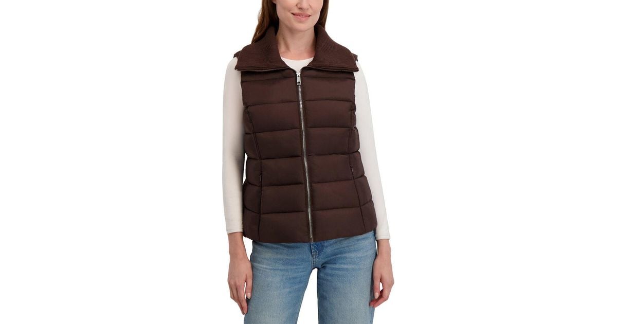 Laundry by Shelli Segal Silky Puffer Vest in Brown | Lyst UK