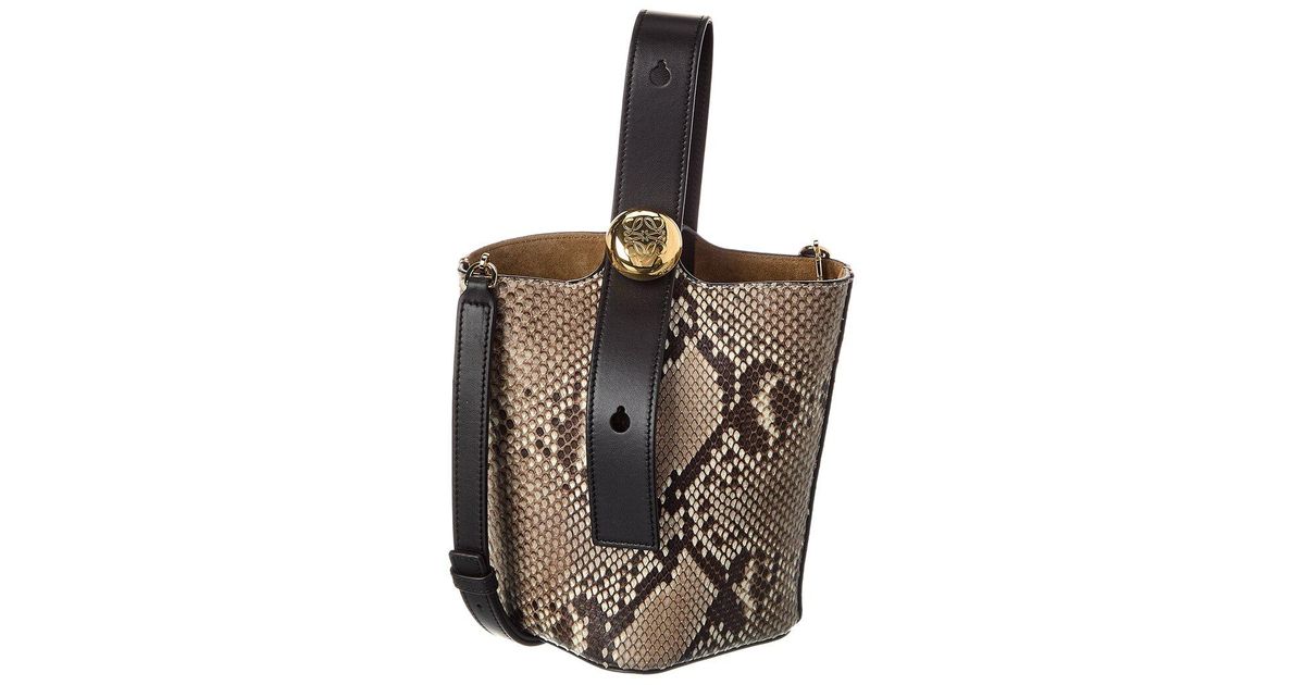 Loewe Pebble Mini Snake-Embossed Leather Bucket Bag in Black | Lyst UK