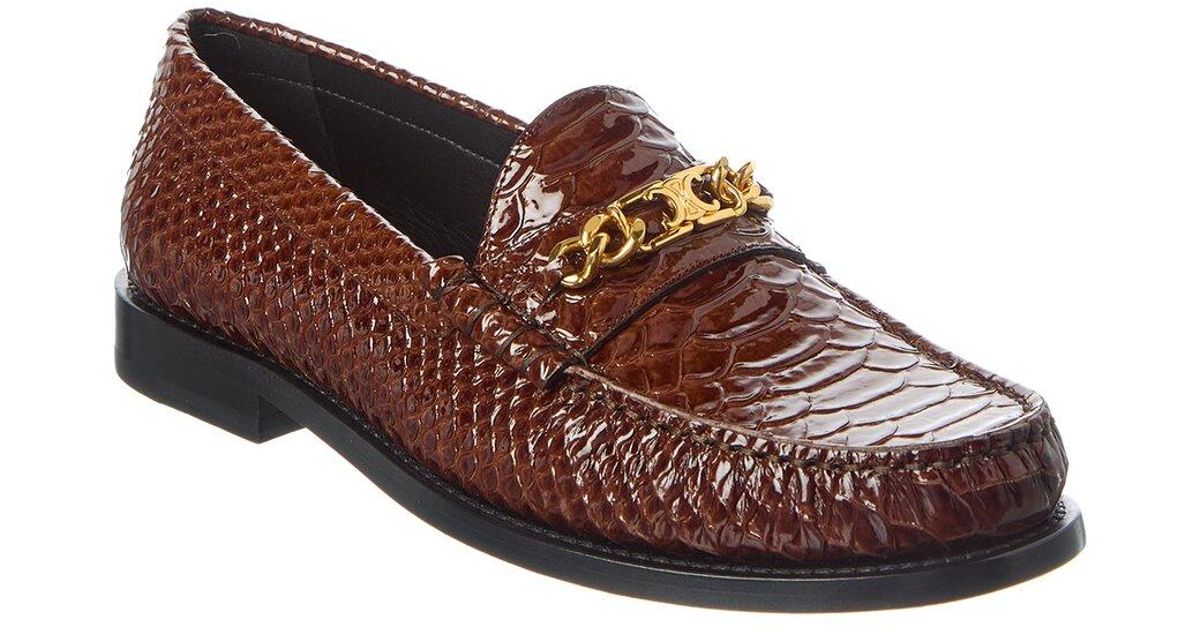 Celine Loco Triomphe Python-Embossed Patent Loafer in Brown | Lyst UK